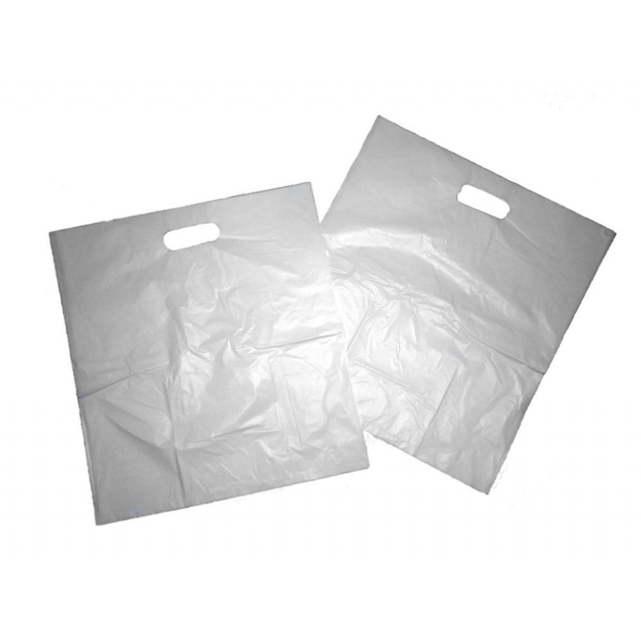 B2 White Patch Handle Plastic Carrier Bags 12"x12"x4"