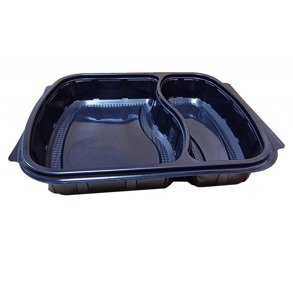 Black Base 2 Compartment Microwaveable Meal Containers