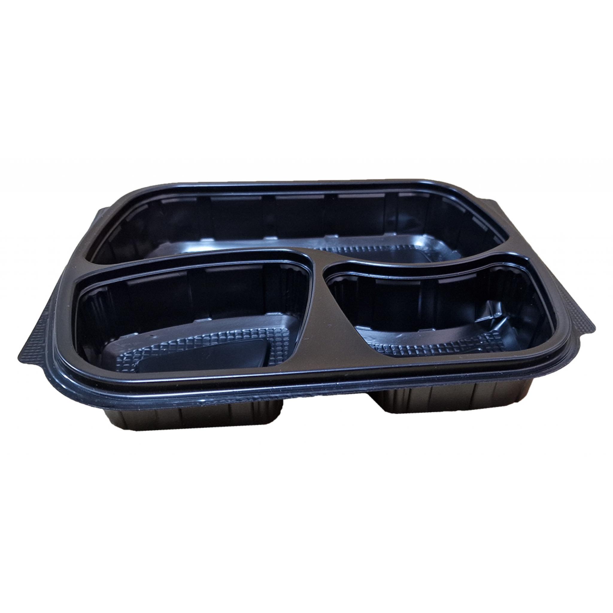 Black Base 3 Compartment Microwaveable Meal Containers