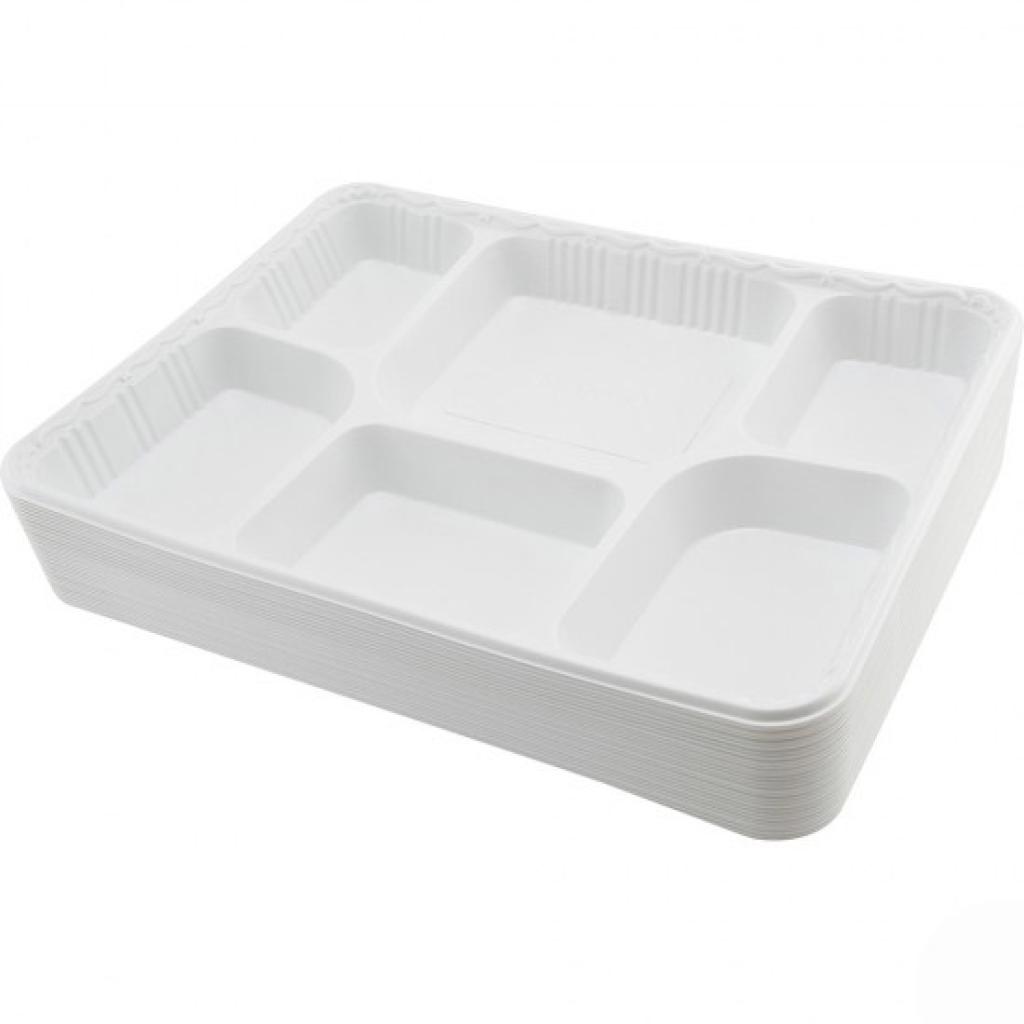 6 Compartment Reusable White Punjabi Plastic Thali Food