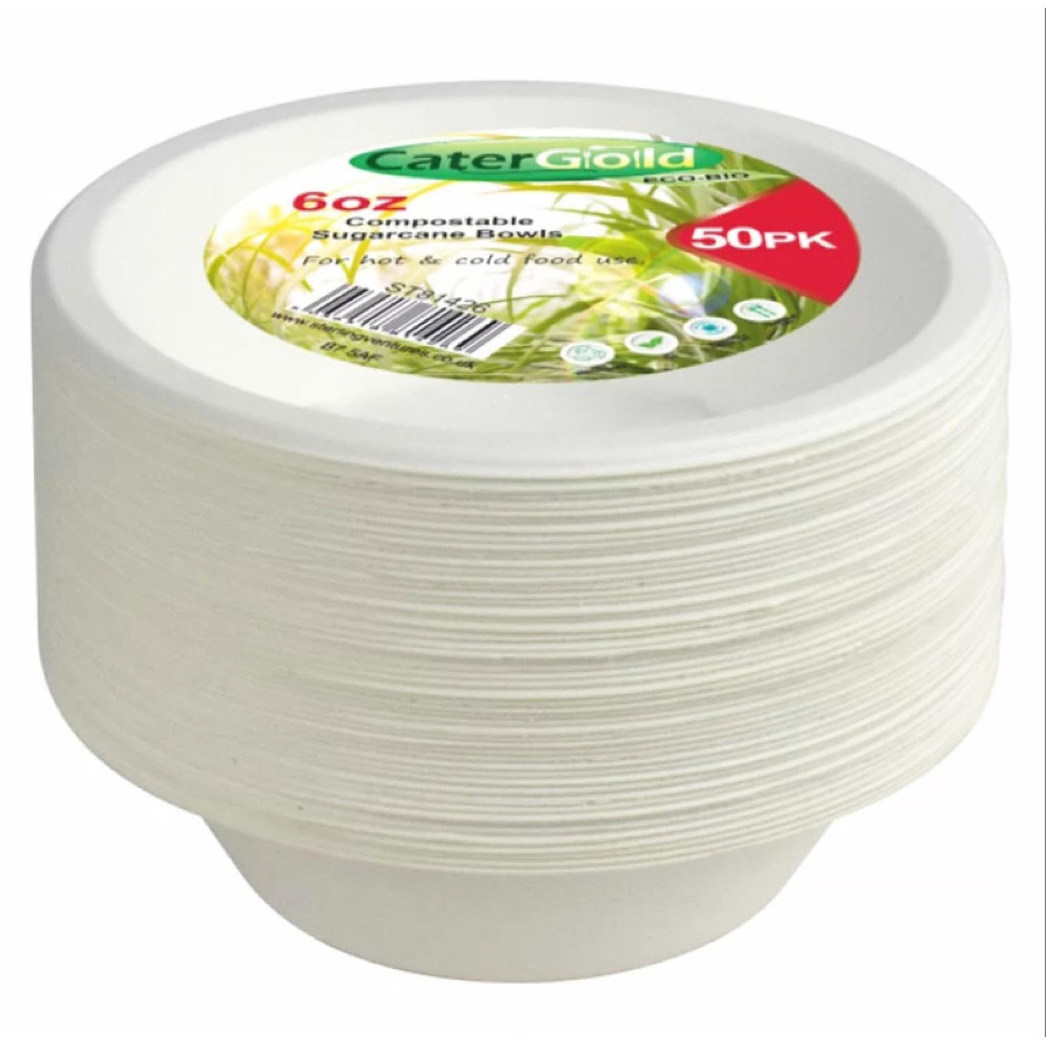 6oz Round White Paper Bowls Compostable Bagasse Sugarcane